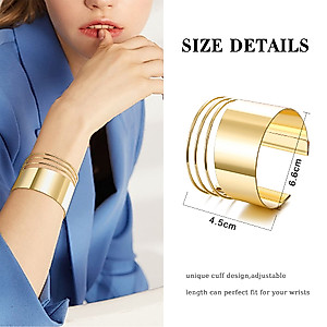 JOERICA 4PCS Gold Cuff Bracelets for Women Open Cuff Wide Wire Bracelets Adjustable Wrist Wrap Bracelet Set