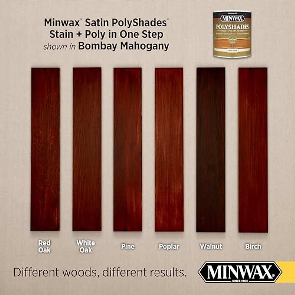 1 qt Minwax 61380 Bombay Mahogany PolyShades Wood Stain And Polyurethane Satin