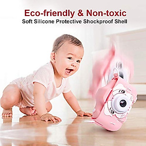 Phankey Kids Camera for Girls, 20MP 1080P Digital Camera for Kids with 32GB Card,Rechargeable, Soft Silicone Shockproof Case, Great Gift for Kids, Pink (Pink-b)