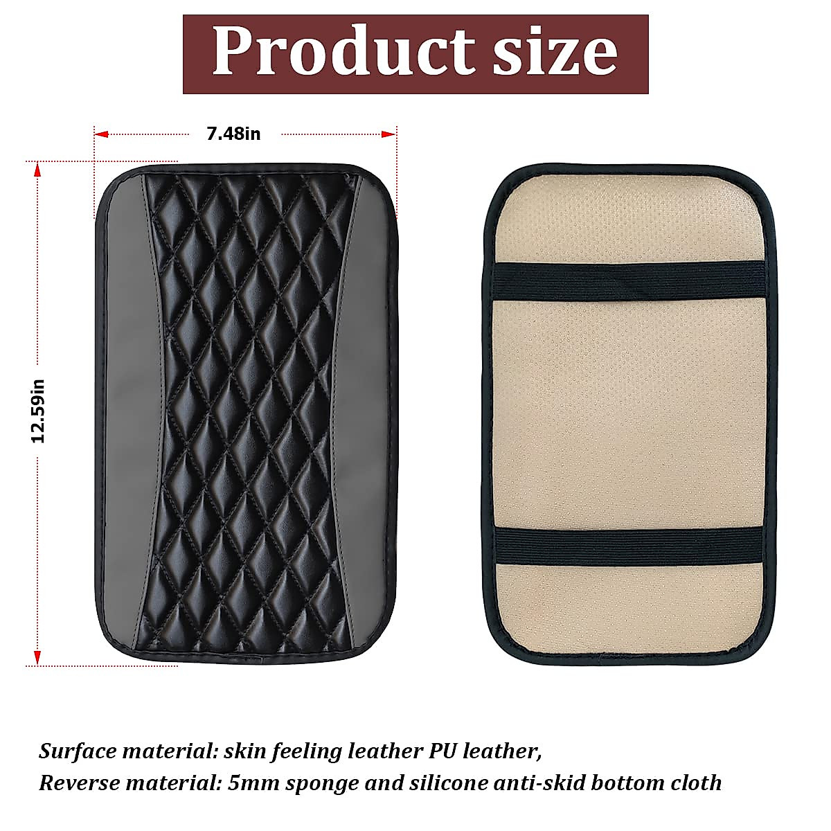 Car Center Console Cushion Pad, Universal Leather Waterproof Armrest Seat Box Cover Protector,Comfortable Car Decor Accessories Fit for Most Cars, Vehicles, SUVs (Gray)