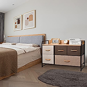 CONNOO Extra Wide Dresser Storage Tower, 5 Drawers Organizer Unit for Bedroom, Wood Top and Easy Pull Handle for Closets, Hallway, Entryway, Closets, Nurseries