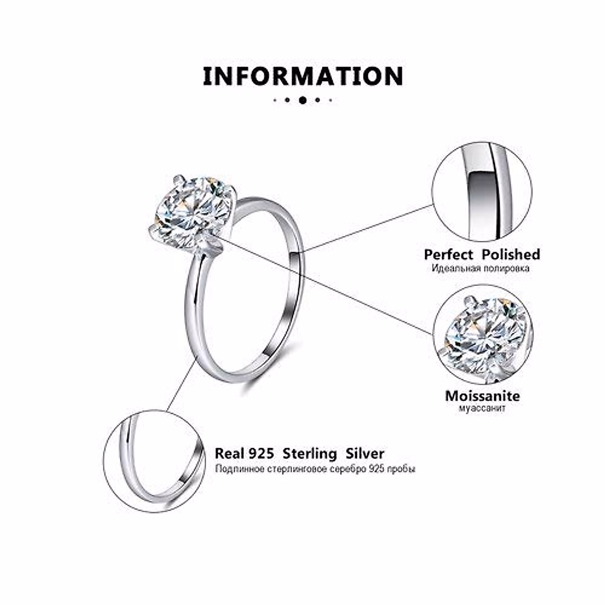 Amore 1CT 2CT 3CT DEW Solitaire Moissanite Engagement Ring by Ginger Lyne Choice of White Yellow or Rose Gold over Sterling Silver Wedding rings for women by Ginger Lyne