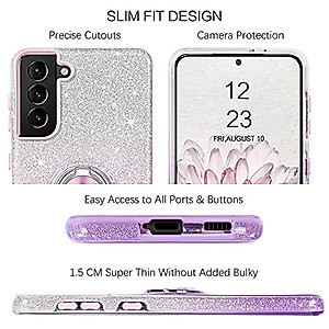 BENTOBEN Samsung Galaxy S21 Plus Case 6.7", Sparkly Glitter Slim Phone Case with 360° Ring Holder Kickstand Car Mount Supported Dual Layer Protective Cover for Samsung Galaxy S21+ Plus 5G 2021, Purple