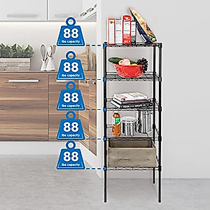 Mount-It! 5 Tier Metal Shelving Unit| - Use As Pantry Shelves, Closet Racks and Shelving or Utility Shelf for Laundry Room | Shelves Height Can be Adjusted -16 inches x 11.25 inches