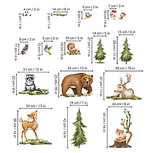 wondever Woodland Animals Wall Stickers Bear Deer Fox Pine Tree Peel and Stick Wall Art Decals for Kids Bedroom Baby Nursery Living Room