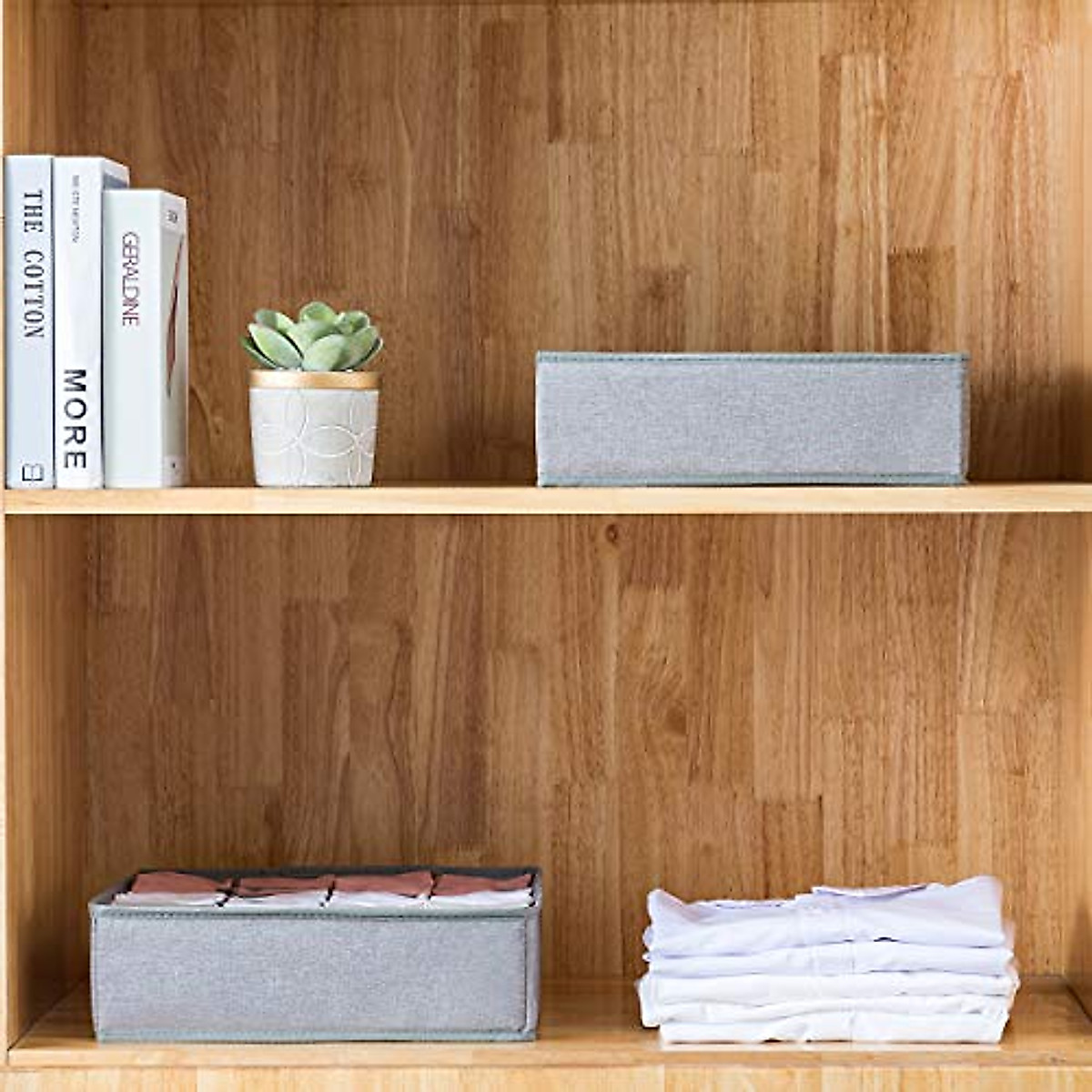 Qozary 2 Pack Socks Underwear Drawer Organizer Divider, 24 Cell or 16 Cell Collapsible Cabinet Closet Organizer Storage Boxes for Clothes, Socks, Lingerie, Underwear, Ties