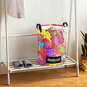 Personalized Baby Laundry Basket for Boys Girls Custom Laundry Hamper with Handle Collapsible Organizer Storage Bathroom Living Room Bedroom Decor (Dinosaur)