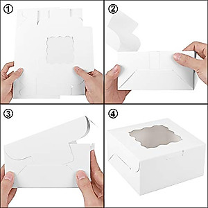 Moretoes 30pcs Bakery Boxes 6x6x3 Inches White Cookie Box with Window for Small Pie, Strawberry, Cupcake and Pastry