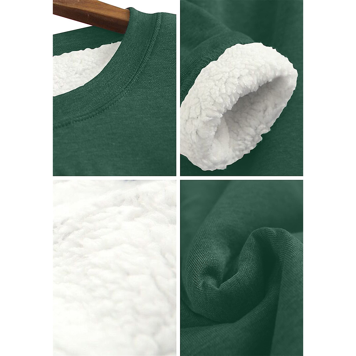 YMING Ladies Oversized Sherpa Lined Pullover Casual Fleece Sweatshirt Round Neck Jumper Tops Green 2XL