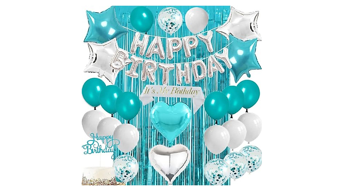 Teal Blue Birthday Decorations Kit for Women and Girls | COPOZZ