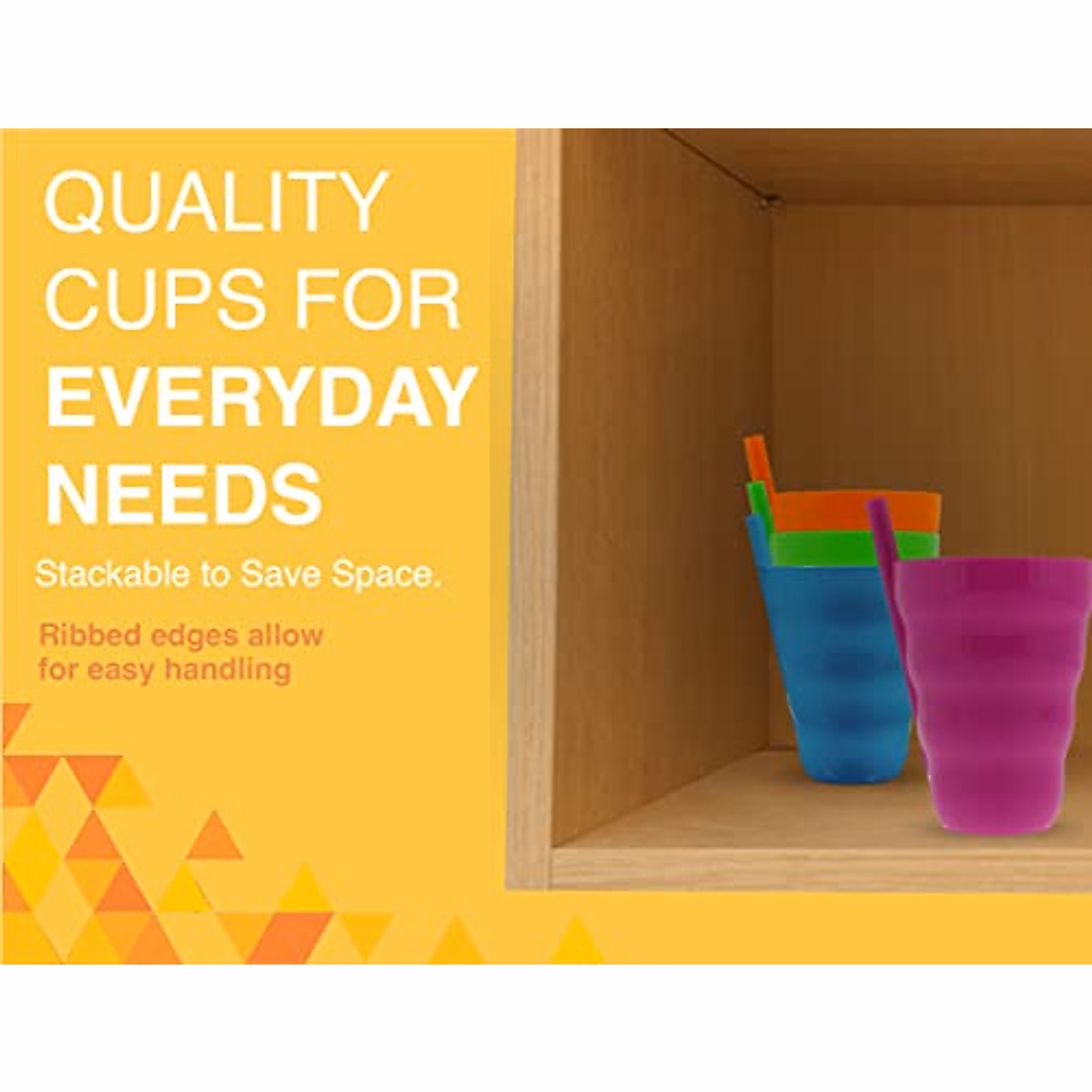 Arrow Home Products Sip A Cup with Built in Straw, 10oz, 4pk - BPA-free Straw Cups for Kids Great for Everyday Use - Made in the USA, Stackable Kids Straw Cups - Purple, Blue, Green, Orange