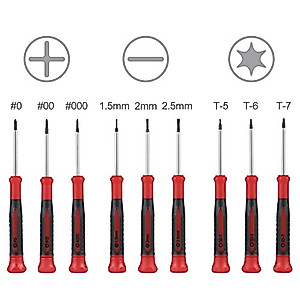 EFFICERE 9-Piece Precision Screwdriver Set | Phillips #0, 00, 000 | Flat 1.5mm, 2.0mm, 2.5mm | Torx T5, T6, T7 | Durable Chrome Vanadium Steel Shaft, Magnetic Tip, Ergonomic Grip, and Swivel End Cap