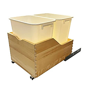 COUVER CabinetRTA Bottom Mount Soft Close Sliding Pull-Out Trash Can Wooden Drawer for Kitchen Cabinet with Dual 45 Quart Capacity Waste Trash Garbage Bins, White
