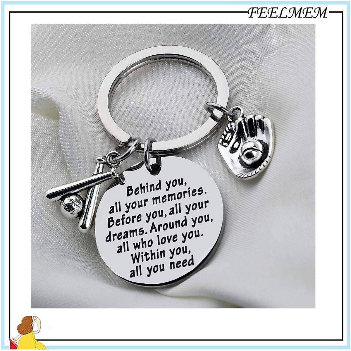 FEELMEM Baseball Keychain Baseball Player Gift Behind You All Memories Before You All Your Dream Keychain Softball Baseball Jewelry Baseball Mom Gift (Baseball Keychain)