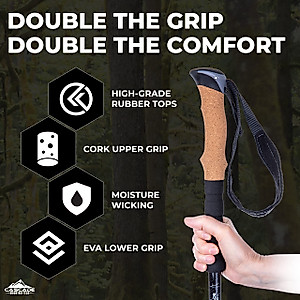 Cascade Mountain Tech Lightweight Aircraft-Grade Aluminum Trekking Poles with Extended Down Grip Plus Tip Kit, 2 Count (Pack of 1)