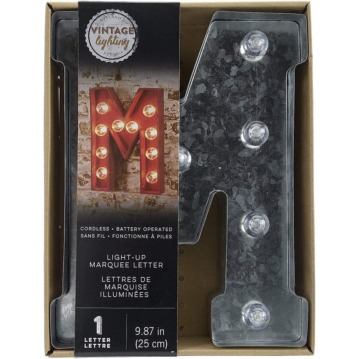 Darice 5915-714 Silver Metal Marquee Letter – M-9.87” Tall, Galvanized Finish