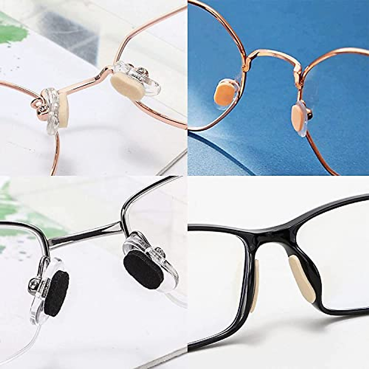 Eyeglass Repair Kit.24Pairs Glasses Nose Pads,Adhesive Anti Slip Nose Pads Relieve Pressure for Eyeglasses and Sunglasses(Black,Skin Tone,3 Shape,1.5mm).1Pcs Eyeglass Nose Pads Storage Box(Clear)