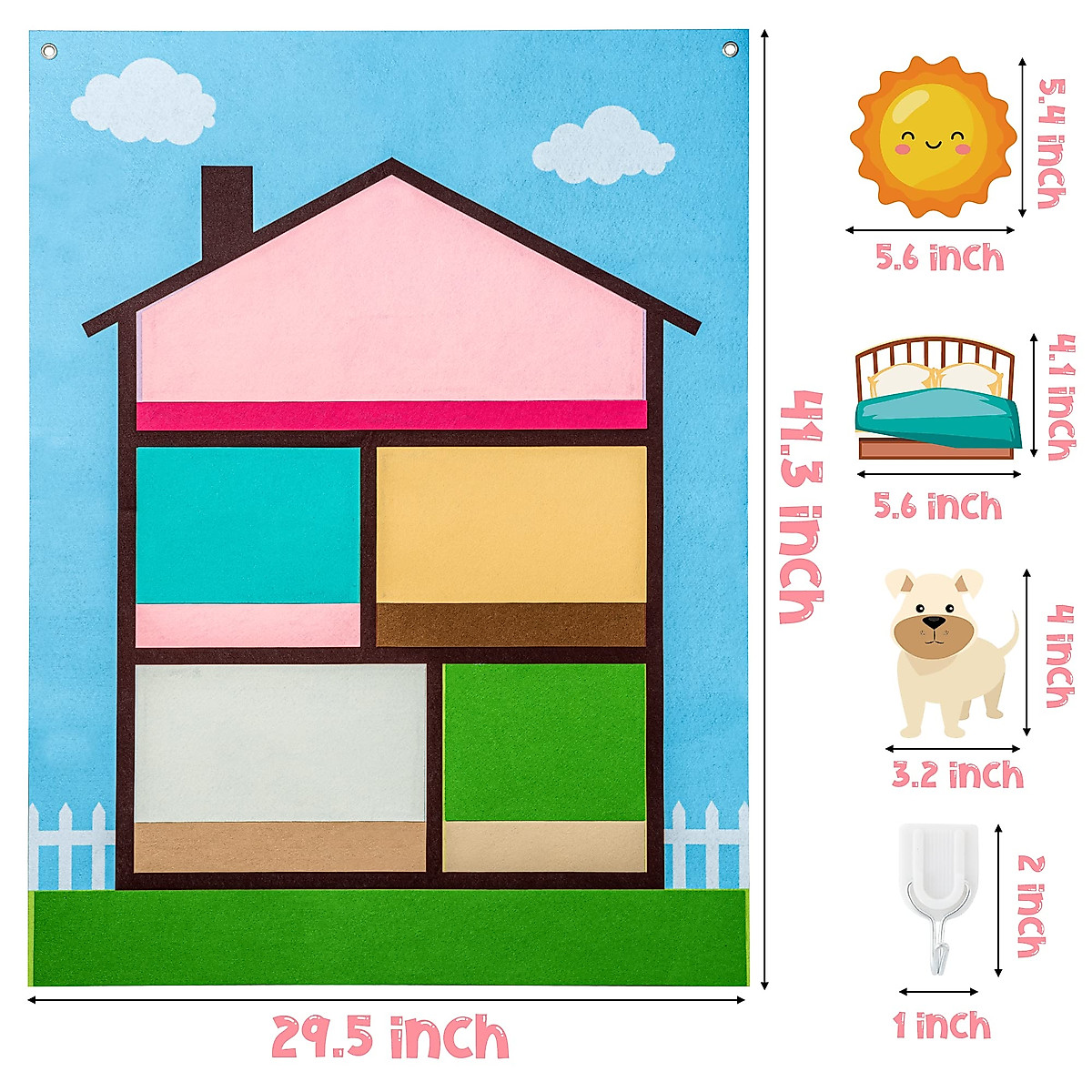 WATINC 98Pcs Build My House Felt Story Board Set 3.5Ft Preschool Family Theme Early Learning Interactive Play Kit Wall Hanging Gift for Toddlers Kids