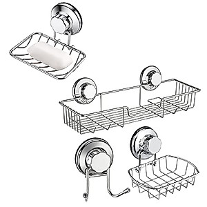 iPEGTOP Suction Soap Dish, Shower Caddy and Shower Hooks Bundle
