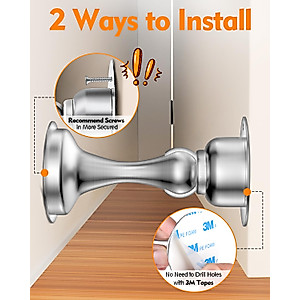WINONLY Door Stopper, Magnetic Door Stop, Stainless Steel, Magnetic Door Catch, 3M Double-Sided Adhesive Tape, No Drilling, Screws for Stronger Mount, Hold Your Door Open, for Wide Doors (2)