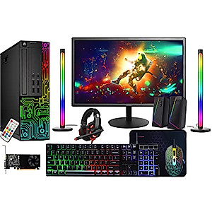 Dell Gaming OptiPlex Desktop Computer PC, Intel Core i7, GT 1030 2GB GDDR5, 16GB RAM, 512GB SSD, 24 Inch HDMI Monitor, RGB Keyboard Mouse Headset Speaker LED Bar, WiFi, Windows 10 Pro (Renewed)