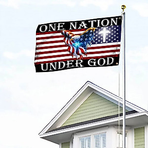 One Nation Under God American Eagle Grommet Flag 3x5 Outdoor Double Sided Faithgee One Nation Under God Flag with Flagpole Rings Jesus American Flag with Christian Cross Garden Yard Unique Flags
