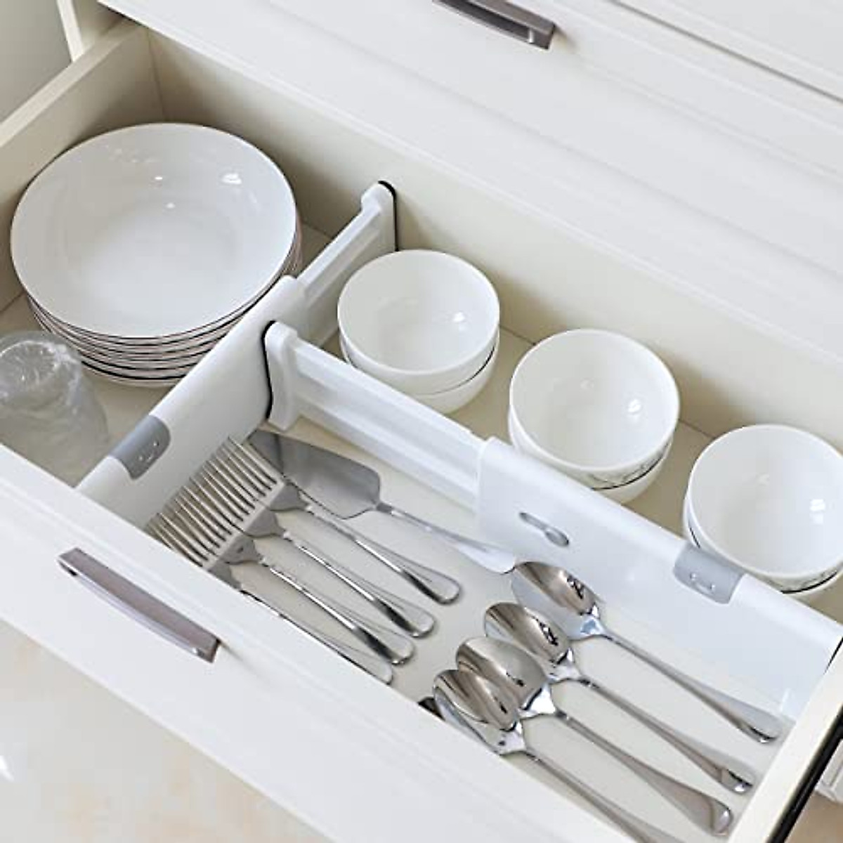 Drawer Dividers Pack of 8, Plastic Adjustable and Expandable Drawer Organizer Clothes, Deep Drawer Organizer, Works in Kitchen Utensils Organizer, Dresser Drawer Separators, 4'' High, 11-17.5'', White