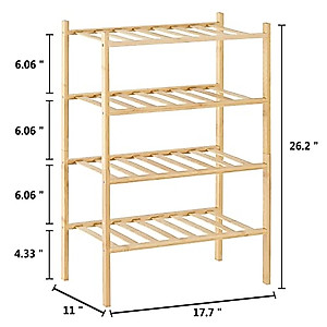 Trenect Shoe Rack for Entryway Closet 4 Tier Narrow Shoe Rack Stackable Organizer Storage Bamboo Shoe Rack Vertical Small Shoe Rack Shelf Free Standing Shoe Racks D11 * W17.7 * H26.2 Inches (Natural)