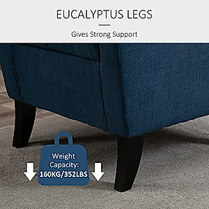 HOMCOM Button-Tufted Accent Chair with High Wingback, Rounded Cushioned Armrests and Thick Padded Seat, Blue