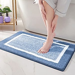 Color G Bathroom Rug Mat, Ultra Soft and Water Absorbent Bath Rug, Bath Carpet, Machine Wash/Dry, for Tub, Shower, and Bath Room (24"x35", Blue and White)