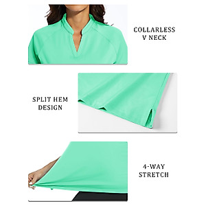 MAGCOMSEN Women Golf Shirt Short Sleeve Uv Sun Protection V Neck Tennis Tops Moisture Wicking Polo Shirts Mint Green S