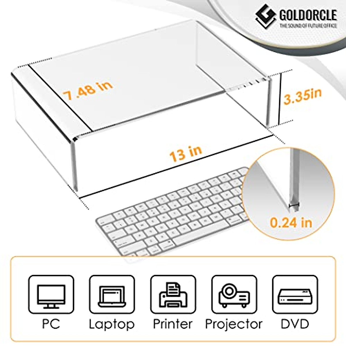GOLDORCLE Acrylic Monitor Stand Riser Clear Computer Monitor Stand for Laptop PC Printer Computer Riser Acrylic Tray