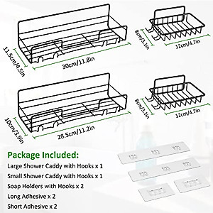 Locsee Shower Caddy Shelf Organizer 2PCS with Soap Dishes 2PCS, Bathroom Accessories with Hooks, No Drilling Basket Shelf Wall-Mounted Shower Storage Accessories (Black)