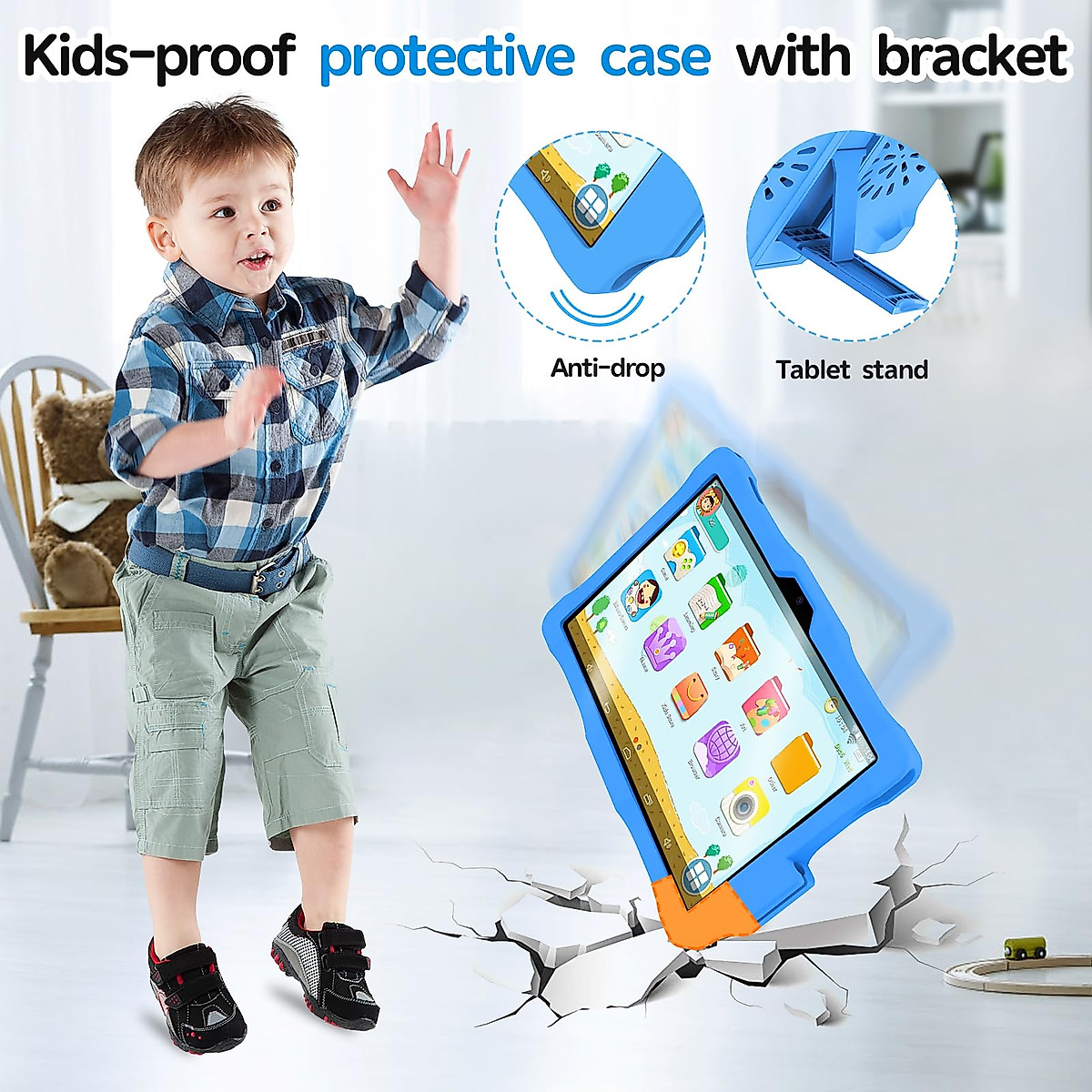 10.1 Inch Kids Tablet with Eye Protection,Android 12 Tablet for Kids,1280x800 HD IPS,3GB+32GB,6000mAh Dual Camera WiFi Bluetooth Tablet,Children Tablet with Shock-Proof Case YouTube Netflix(Blue)