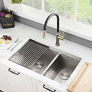 33 Inch Underomount Workstation Ledge Kitchen Sink - Abironl 33 Inch Undermount Kitchen sink 16 Gauge Ledge Workstation Stainless Steel 60/40 Double Bowl Undermount Kitchen Sink