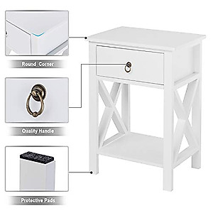 Bonnlo White Nightstand with Drawer and Shelf, Farmhouse Night Stands for Bedrooms Set of 2, End Table Bed Side Table/Night Stand with Rustic Handle for Small Spaces, Dorm, Kids’ Room, Living Room