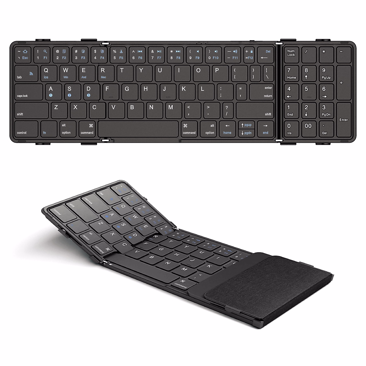 Blesid Foldable Bluetooth Keyboard with Number pad, Seamless, Ultra Light(8.3oz) Full Size Folding Wireless Keyboard with Numeric keypad, Windows, Mac OS, iOS, Android, Tablets, Laptops, PC
