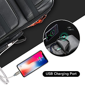 BOPAI 40L Genuine Business Leather Laptop Professional Backpack for Men 15.6 inch Computer with USB Charging Multi-Functional Large Capacity Travel Smart Work Rucksack Anti Theft Black