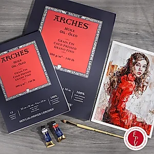 Arches Oil Paper Pad 9x12-inch White 100% Cotton Oil Painting Paper - 12 Sheets of Arches 140lb Cold Pressed Oil Paint Paper - Painting Pad for Oil Painting and Oil Pastel Techniques