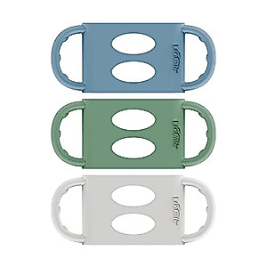Dr. Brown’s® Milestones™ 100% Silicone Baby Bottle Handles, Wide-Neck, Light Blue, Green, Gray, 3 Pack, 4m+