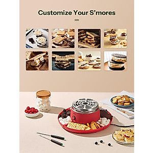 S'mores Maker Tabletop Indoor, Reemix Flameless Electric Marshmallow Roaster with 4 Detachable Trays & 6 Roasting Forks, Date Night Fun Kids Family Activity, Red