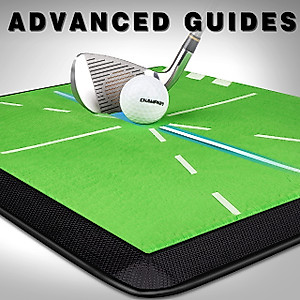 CHAMPKEY Premium Impact Golf Mat 1.0 Edition | Path Feedback Golf Practice Mat | Advanced Guides and Rubber Backing Golf Hitting Mat（13" x 17"）