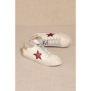 Mi.iM Sadie Rubber Sole Lace-up Leather Star Sneakers (7.5, Beige)