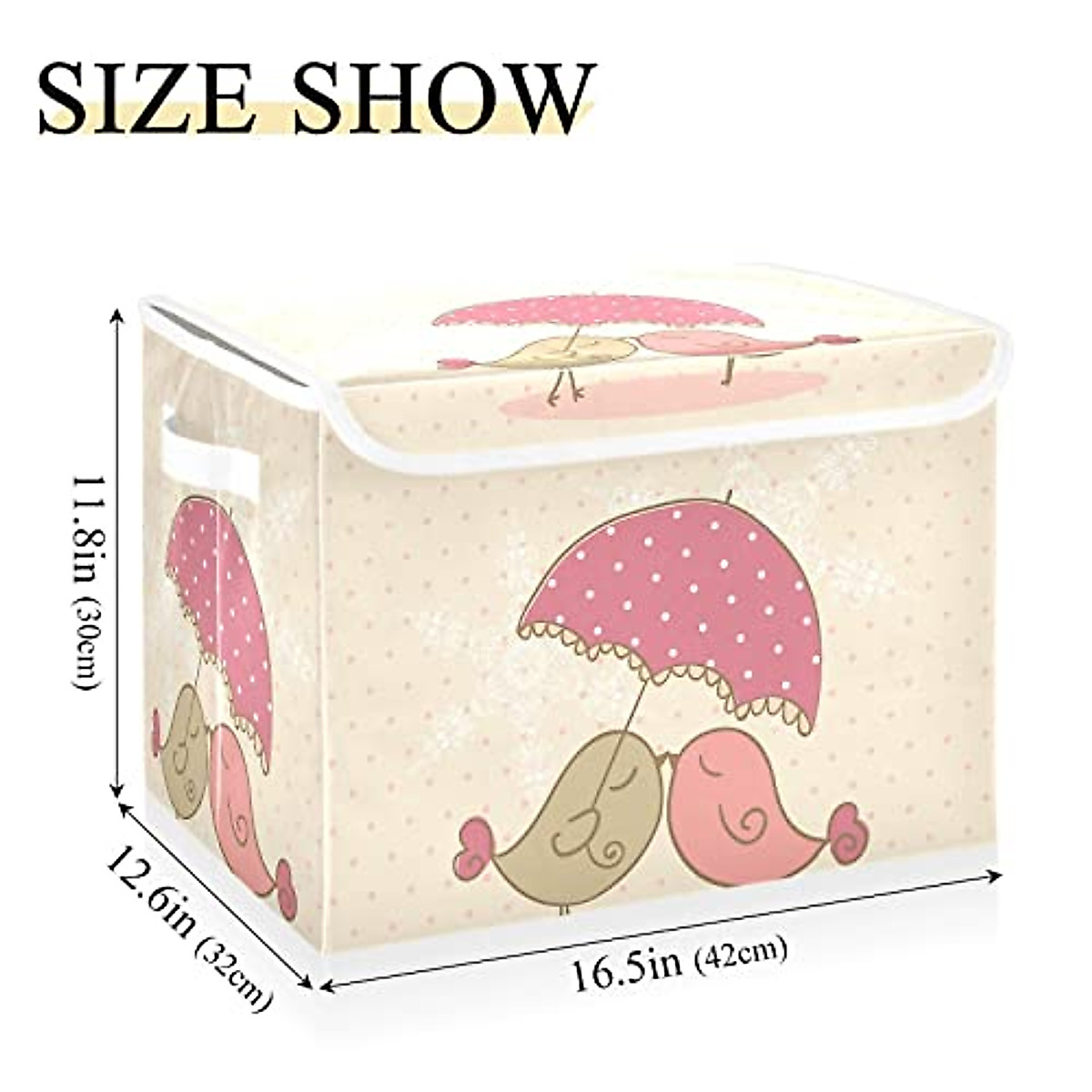 WELLDAY Birds Storage Baskets Foldable Cube Storage Bin with Lids and Handle, 16.5x12.6x11.8 In Storage Boxes for Toys, Shelves, Closet, Bedroom, Nursery