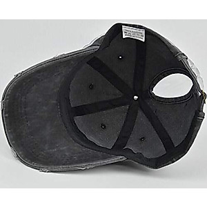Washed Ponytail Hats Pony Tail Caps Distressed-Baseball for Women(Jean Black)