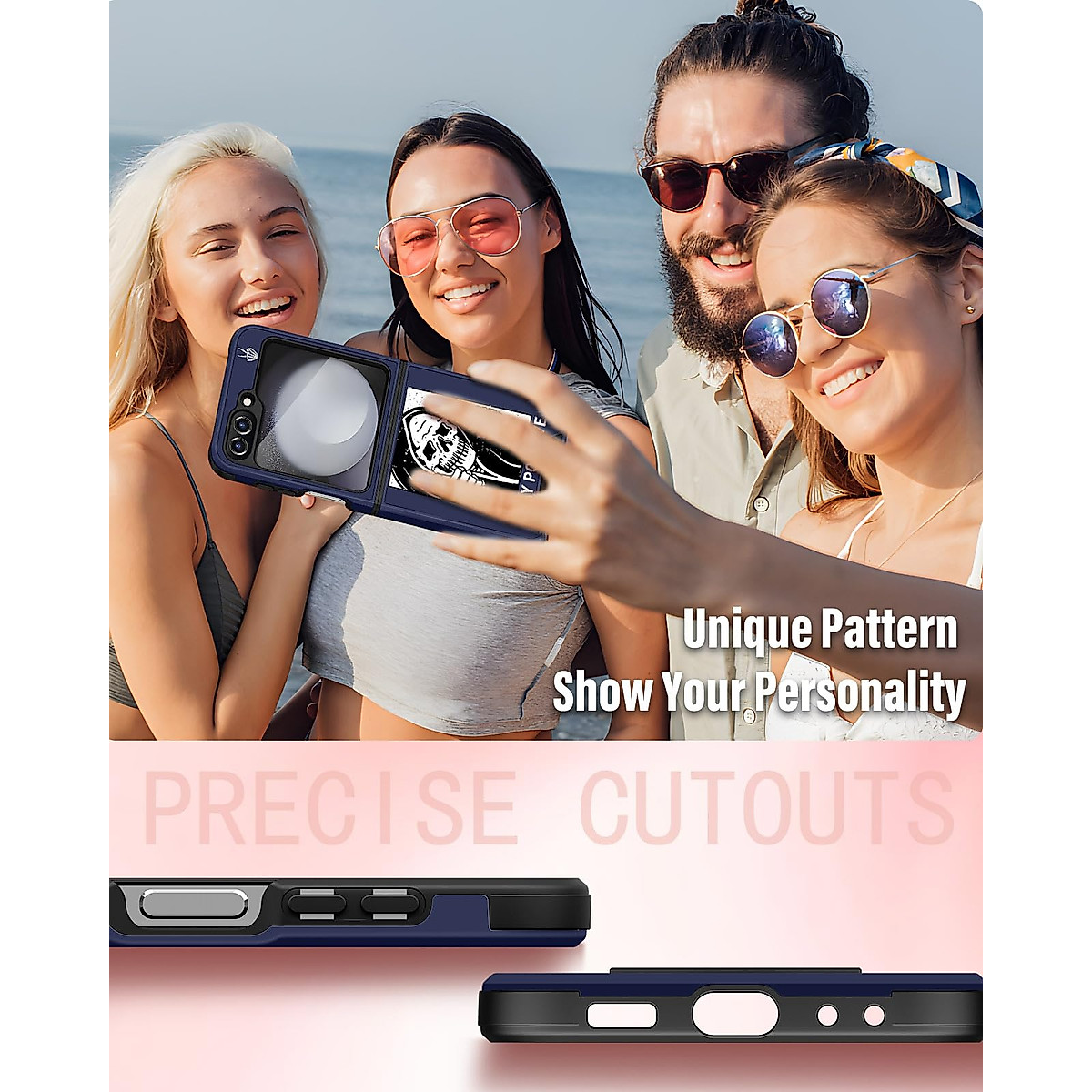 Funermei (2in1 for Samsung Galaxy Z Flip 5 Case Skull for Women Cute Kids Boys Phone Cover Funny Cool Skeleton Goth Design with Ring Stand Unique Teens Funda for Samsung Z Flip 5 Cases 6.7'' (2023)