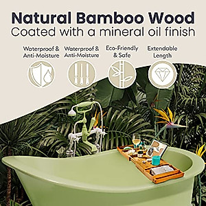 Bomba Bathtub Caddy – Natural Bamboo Bathtub Tray with Soap Holder – Durable Anti-Slip Bathtub Caddy Organizer – Extendable Bathroom Tray – Eco-Friendly and Safe Bamboo Organizer Tray