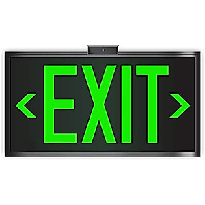 Photoluminescent Exit Sign Green Framed Flag/Ceiling Mount Double Sided. UL 924 Code Approved.