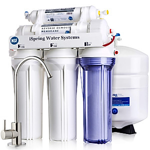 iSpring RCC7, NSF Certified, High Capacity Under Sink 5-Stage Reverse Osmosis Drinking Filtration System, 75 GPD, Brushed Nickel Faucet