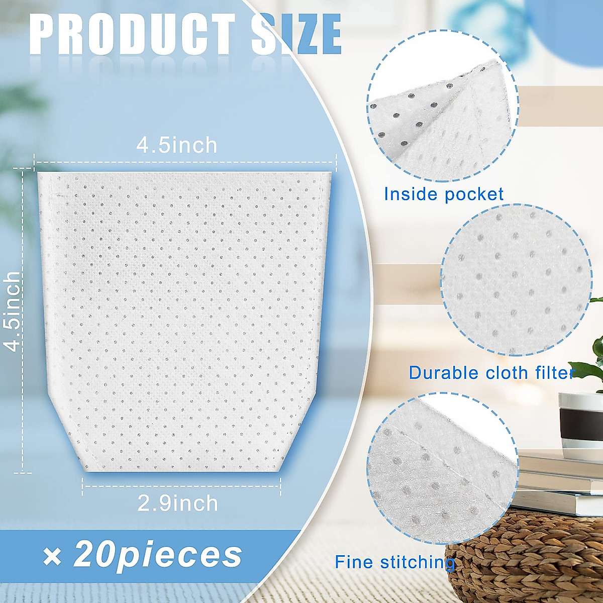 Breling 20 Pieces Cloth Vacuum Filter Compatible with Makita T-03193 and a Brush Vacuum Filter Replacement Cloth Vacuum Dust Collector Filters, White